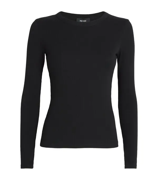 ME+EM Stretch-cotton Ribbed T-shirt - Black