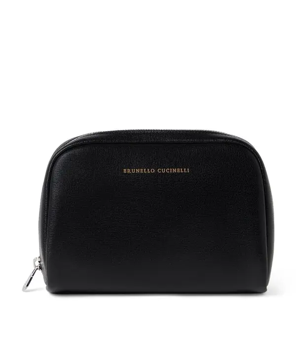 Brunello Cucinelli Leather Wash Bag - Black