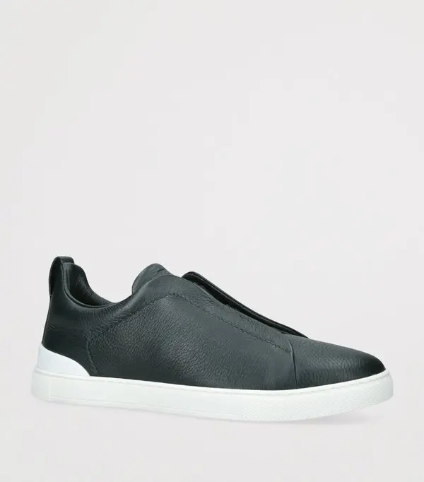 Zegna Leather Triple Stitch Sneakers - Green