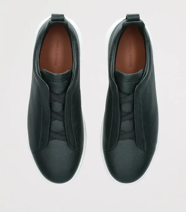 Zegna Leather Triple Stitch Sneakers - Green