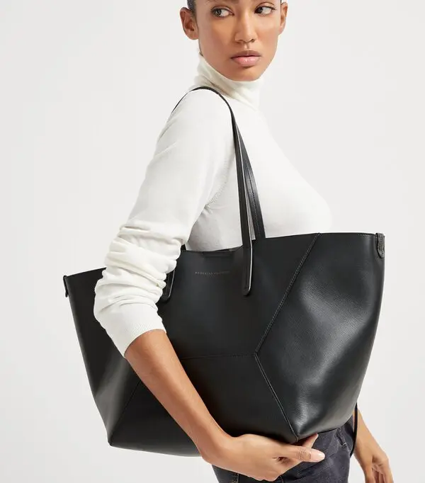Brunello Cucinelli Bc Duo Calfskin Tote Bag - Black