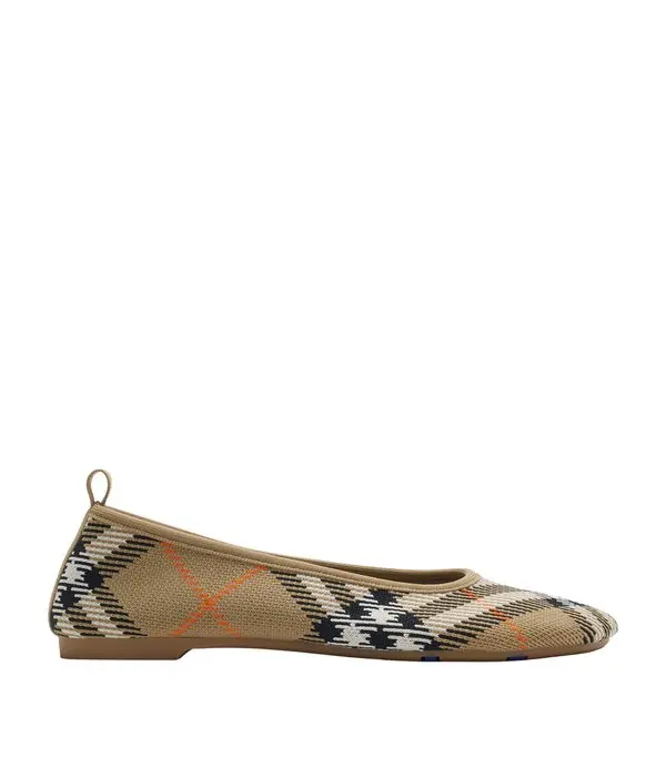 Burberry Knit Check Ballet Flats - Beige