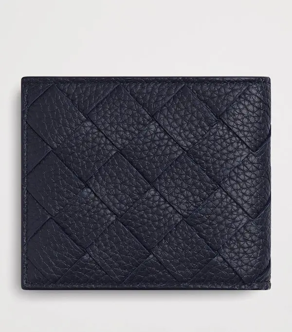 Bottega Veneta Leather Intrecciato Bifold Wallet - Blue