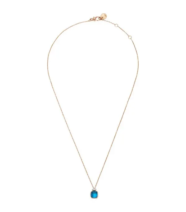 Pomellato Mixed Gold, Blue Topaz, And Diamond Nudo Necklace - Rose Gold