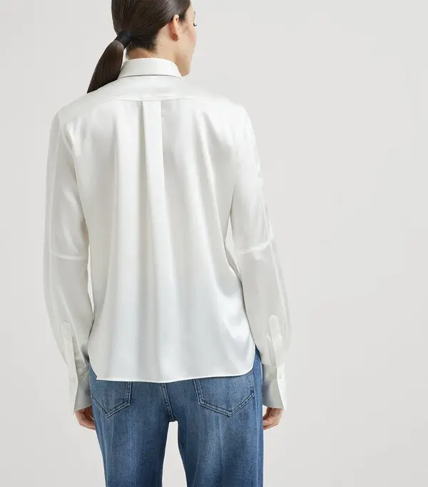 Brunello Cucinelli Stretch-silk Satin Shirt - White