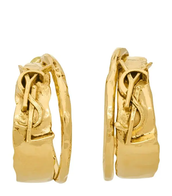 Saint Laurent Textured Cassandre Hoop Earrings - Yellow