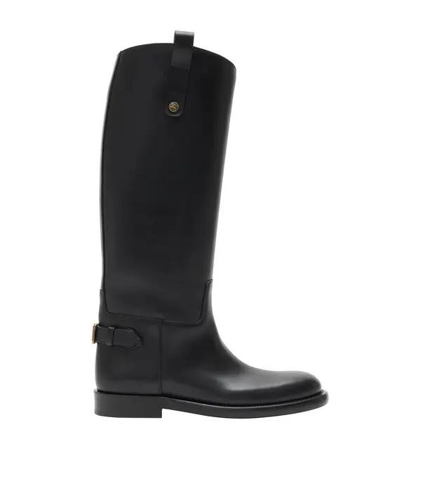 Burberry Calf Leather Cavalier Knee-high Boots - Black