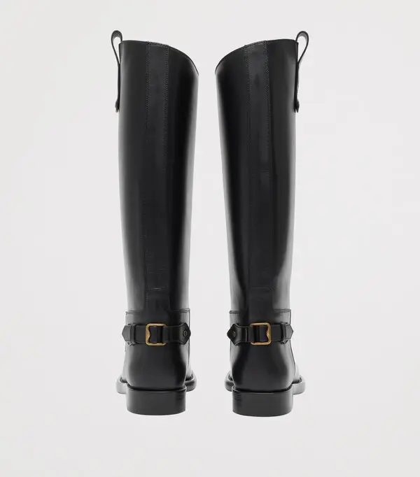 Burberry Calf Leather Cavalier Knee-high Boots - Black