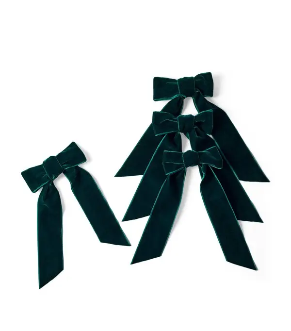 MAISON MARGAUX Set Of 4 Velvet Bow Napkin Holders - Green