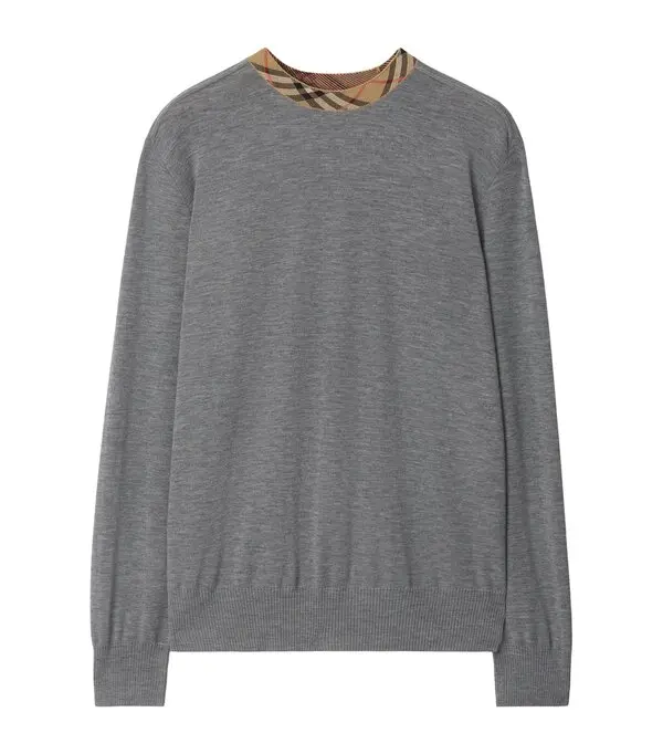 Burberry Wool Check-trim Crewneck Sweater - Grey