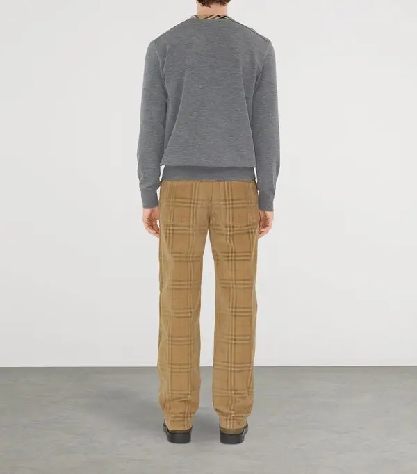 Burberry Wool Check-trim Crewneck Sweater - Grey