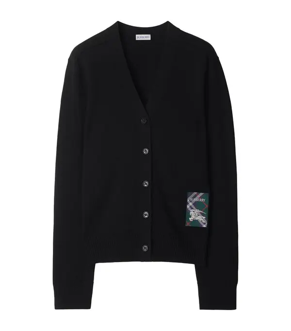 Burberry Wool Cardigan With Logo Label - Black