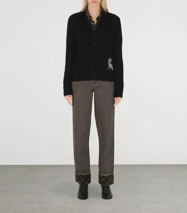 Burberry Wool Cardigan With Logo Label - Black