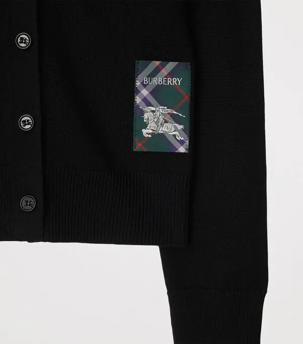 Burberry Wool Cardigan With Logo Label - Black