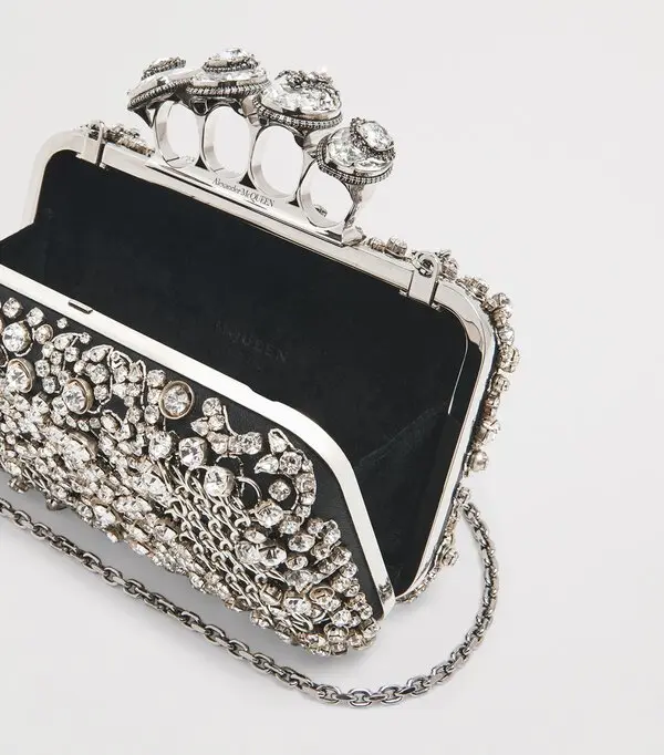 Alexander McQueen Embellished Skull Knuckle Clutch - Black