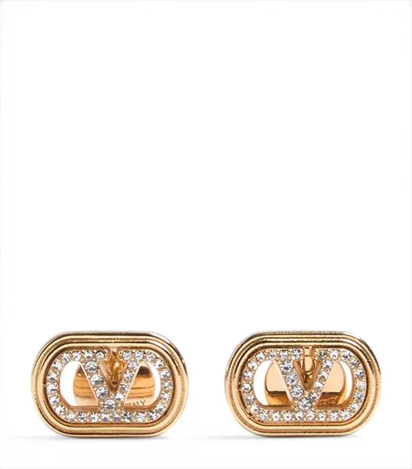 Valentino Garavani Swarovski Crystal-embellished Ovalette Logo Earrings - Gold