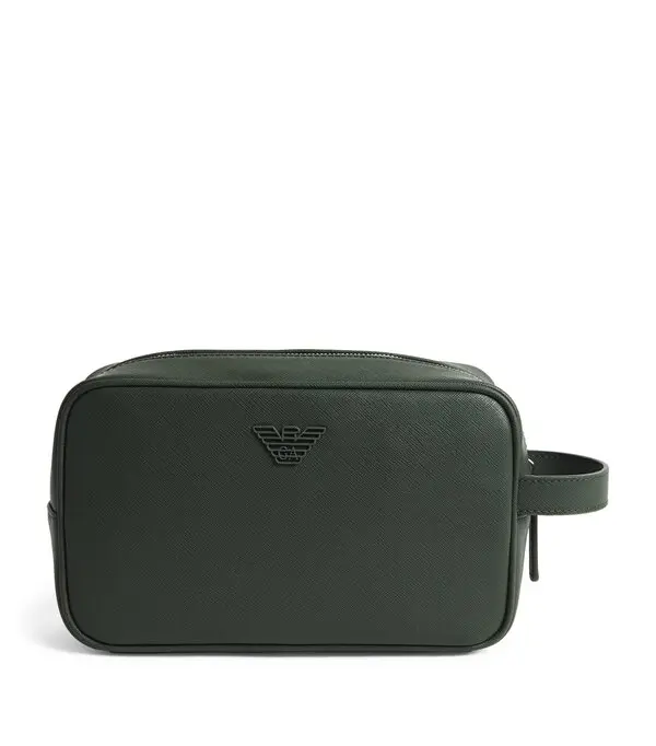 Emporio Armani Faux Leather Wash Bag - Green