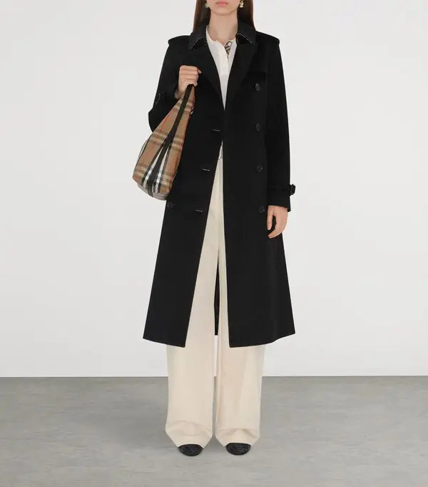 Burberry Cashmere Long Kensington Heritage Trench Coat - Black