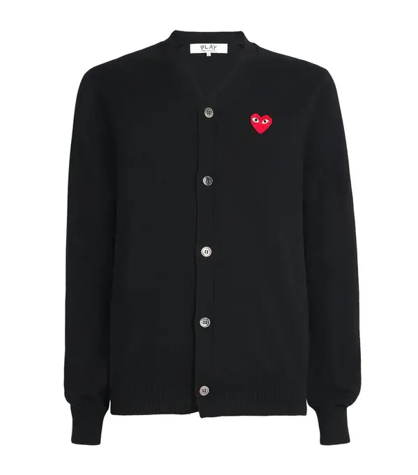 Play Comme Des Garcon Wool Heart Cardigan - Black
