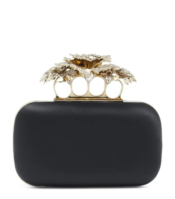 Alexander McQueen Silk Carnation Knuckle Clutch - Black