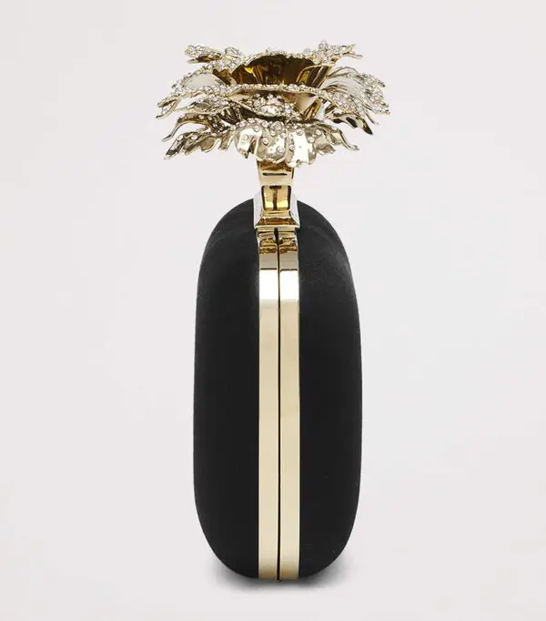 Alexander McQueen Silk Carnation Knuckle Box Clutch - Black