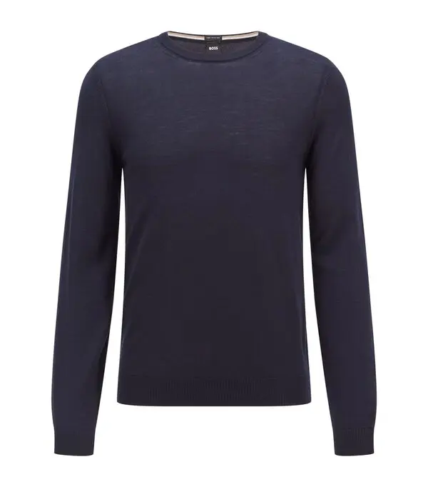 BOSS Virgin Wool Crew-neck Sweater - Blue
