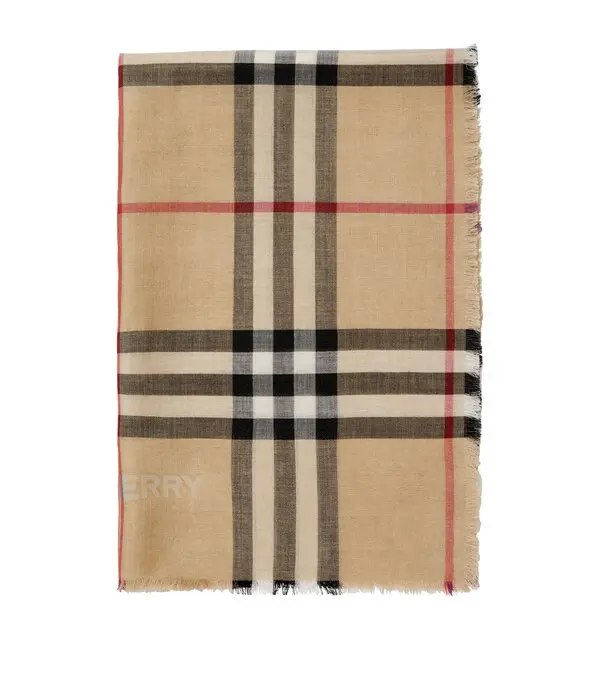 Burberry Wool-silk Reversible Check Scarf - Grey