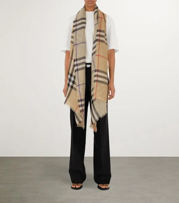 Burberry Wool-silk Reversible Check Scarf - Grey