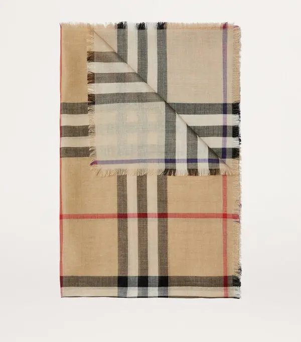 Burberry Wool-silk Reversible Check Scarf - Grey