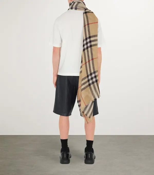 Burberry Wool-silk Reversible Check Scarf - Grey