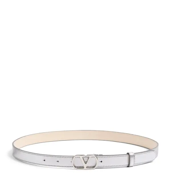 Valentino Garavani Leather Vlogo Signature Belt - Metallic