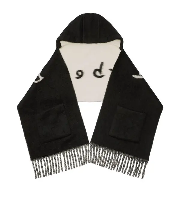 Burberry Wool-blend Logo Hooded Scarf - Black