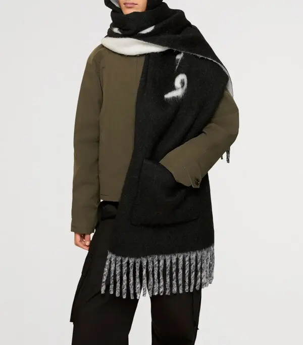 Burberry Wool-blend Logo Hooded Scarf - Black