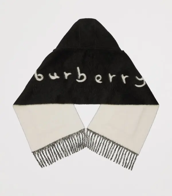 Burberry Wool-blend Logo Hooded Scarf - Black