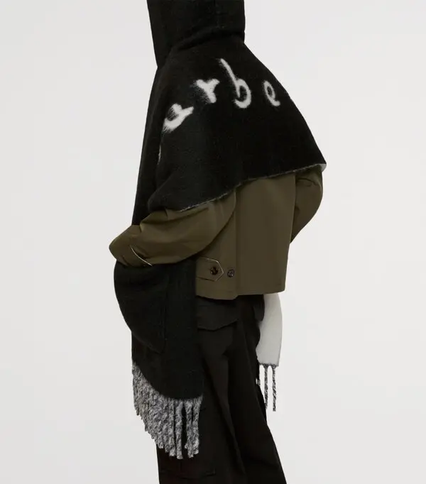 Burberry Wool-blend Logo Hooded Scarf - Black