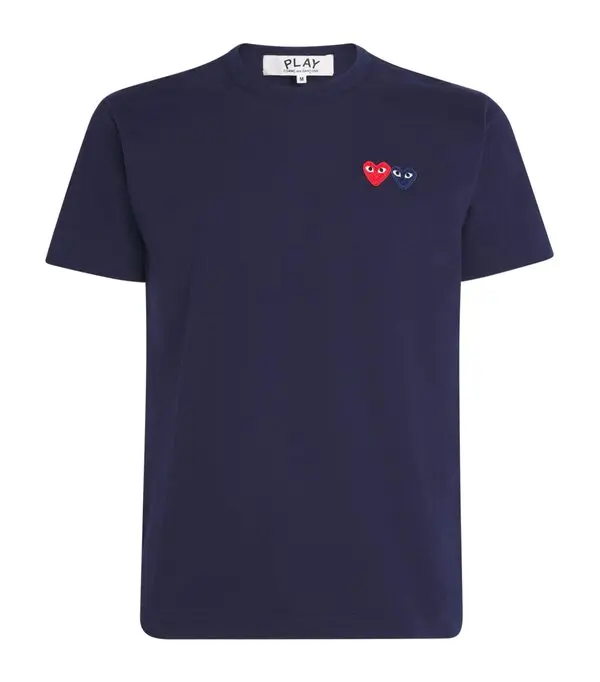 Play Comme Des Garcon Embroidered Double-heart T-shirt - Navy