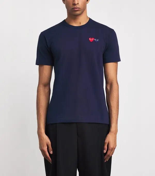 Play Comme Des Garcon Embroidered Double-heart T-shirt - Navy