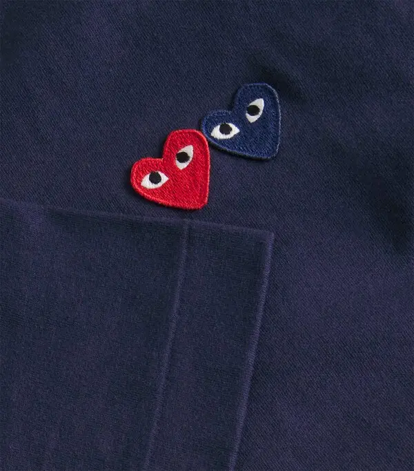 Play Comme Des Garcon Embroidered Double-heart T-shirt - Navy