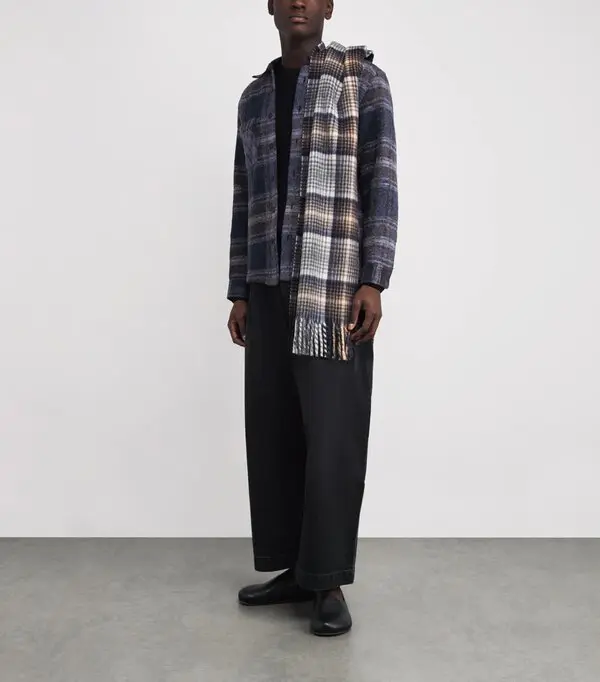 WAX LONDON Wool-blend Check Whiting Overshirt - Navy