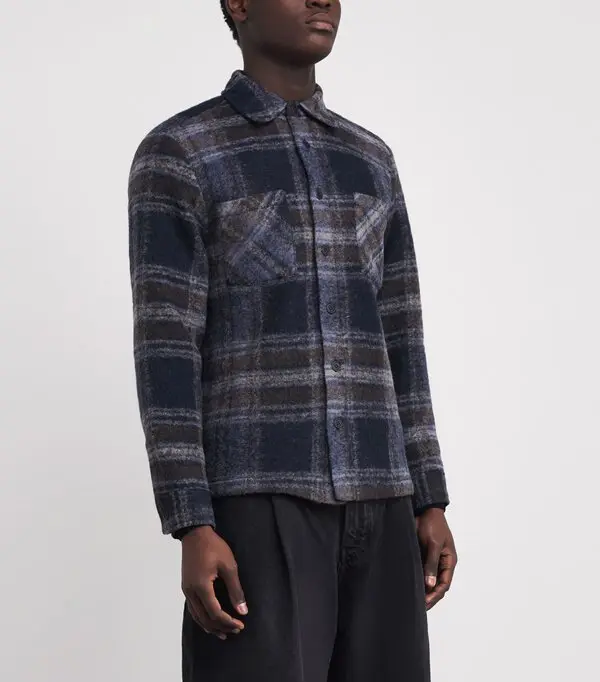 WAX LONDON Wool-blend Check Whiting Overshirt - Navy