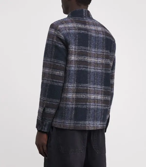 WAX LONDON Wool-blend Check Whiting Overshirt - Navy