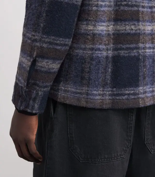 WAX LONDON Wool-blend Check Whiting Overshirt - Navy