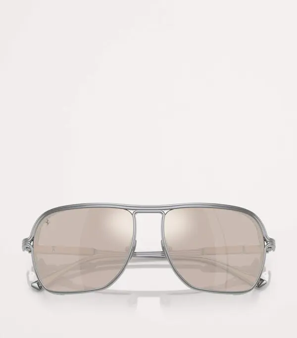 FERRARI Logo-detail Aviator Sunglasses - Silver