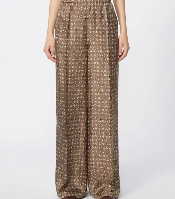 Max Mara Silk Twill Printed Wide-leg Trousers - Brown