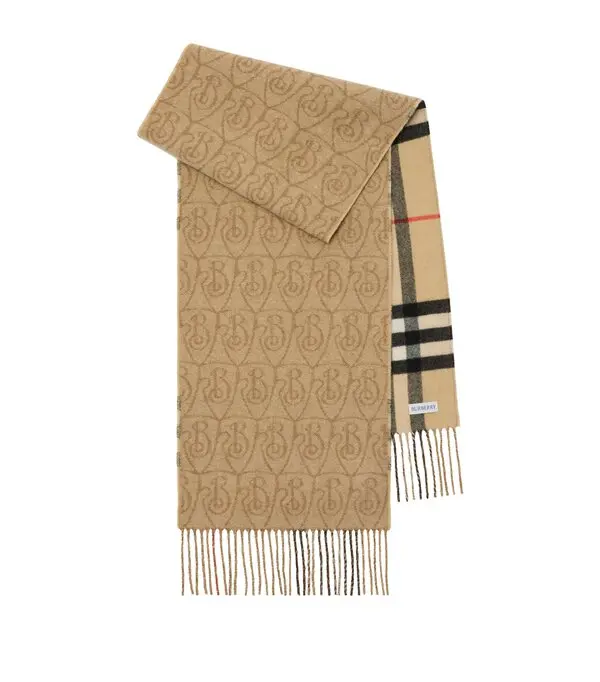 Burberry Cashmere Reversible B Shield Scarf - Beige