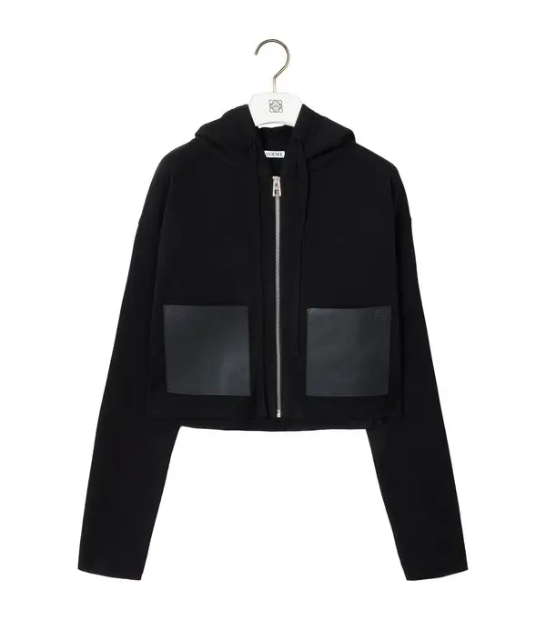 Loewe Wool Leather-pocket Hoodie - Black
