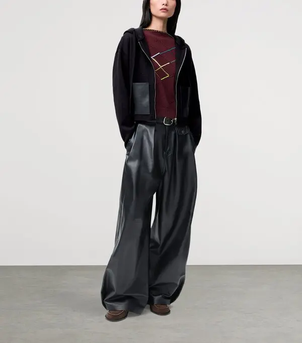 Loewe Wool Leather-pocket Hoodie - Black