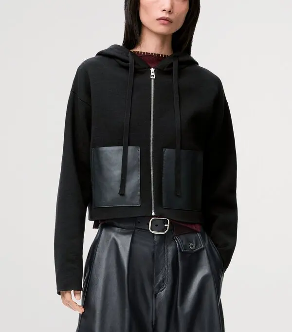 Loewe Wool Leather-pocket Hoodie - Black
