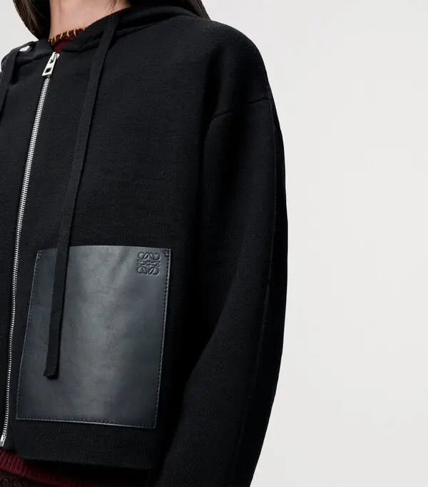 Loewe Wool Leather-pocket Hoodie - Black