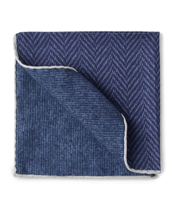 Brunello Cucinelli Silk Chevron Pocket Square - Blue
